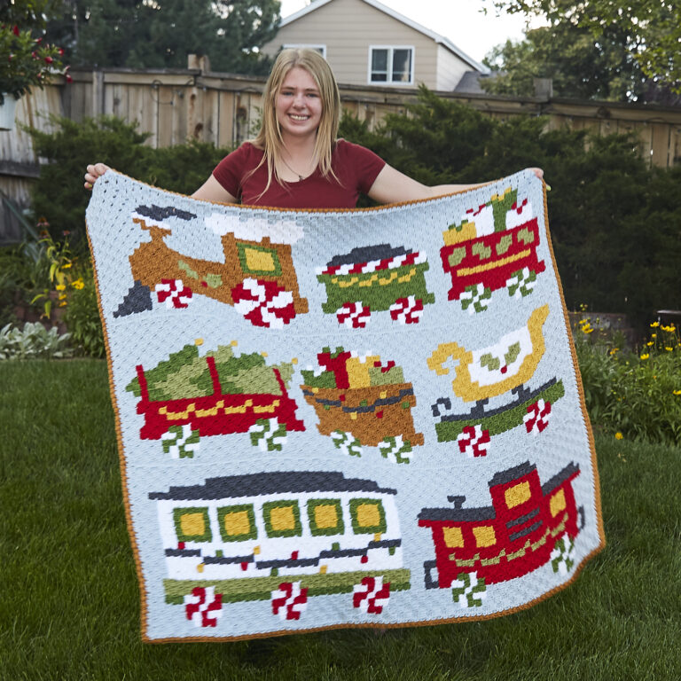 Christmas Train C2C Crochet Throw Blanket - Swish and Stitch
