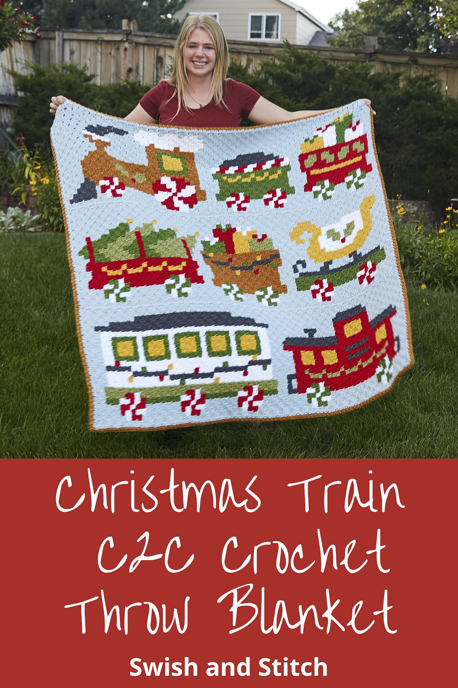 Christmas Train C2C Crochet Throw Blanket - Swish and Stitch