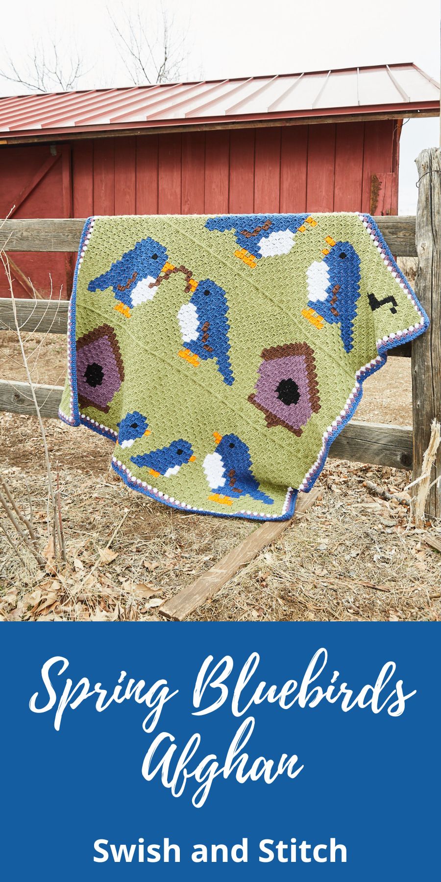 Spring Bluebirds C2C Crochet Afghan - Swish and Stitch